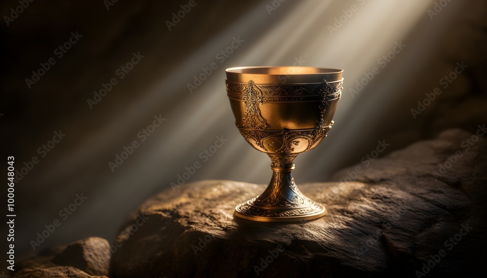 ภาพประกอบสต็อก Mythical depiction of the Holy Grail, revered Christian ...
