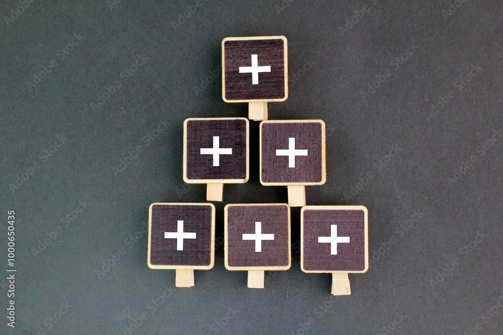 stick with plus icon stacked up, addition or add more. Value added ...