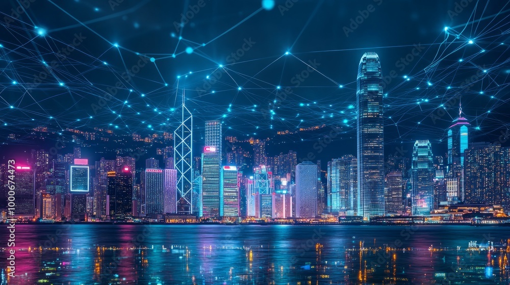 Smart network and Connection technology concept, Hong Kong digital city ...