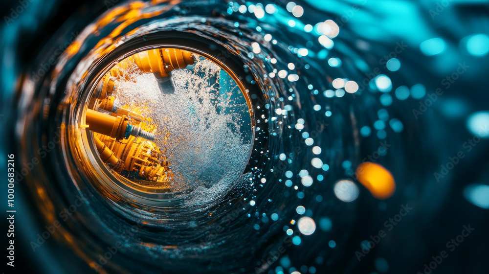 ภาพประกอบสต็อก A captivating view inside pipe, showcasing swirling ...