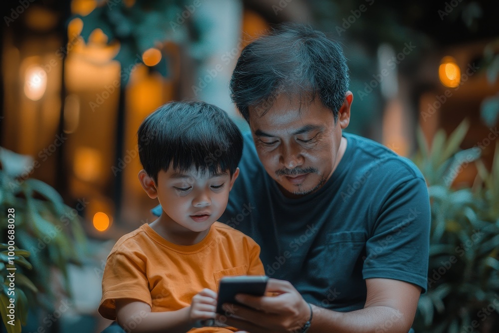 father son child family smartphone man teenage phone boy parent ...