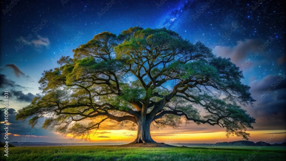 Majestic old oak tree towering in the dark of night, Nature, tree, oak ...
