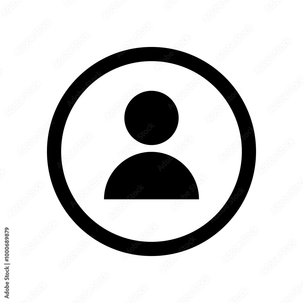 Circular profile icon, simple human figure, black and white minimal ...