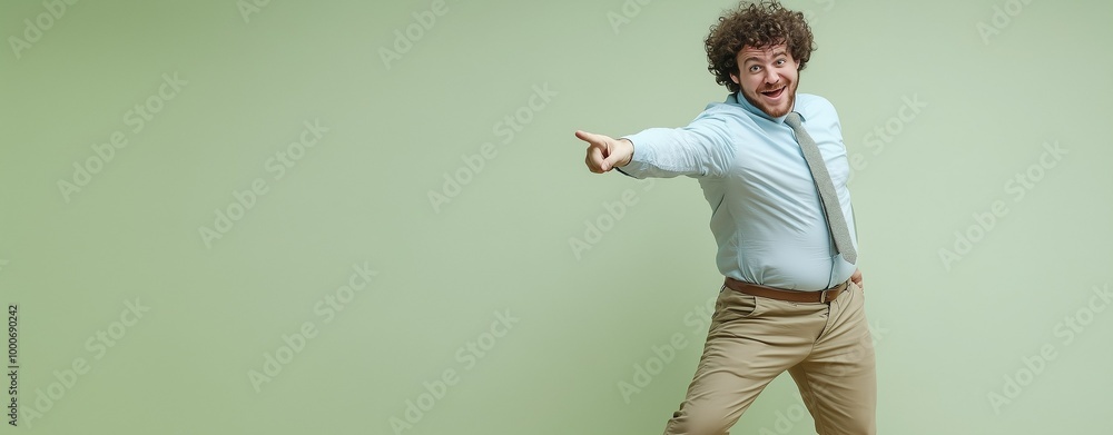 Confident man with a smirk on his face, in a light blue shirt and ...