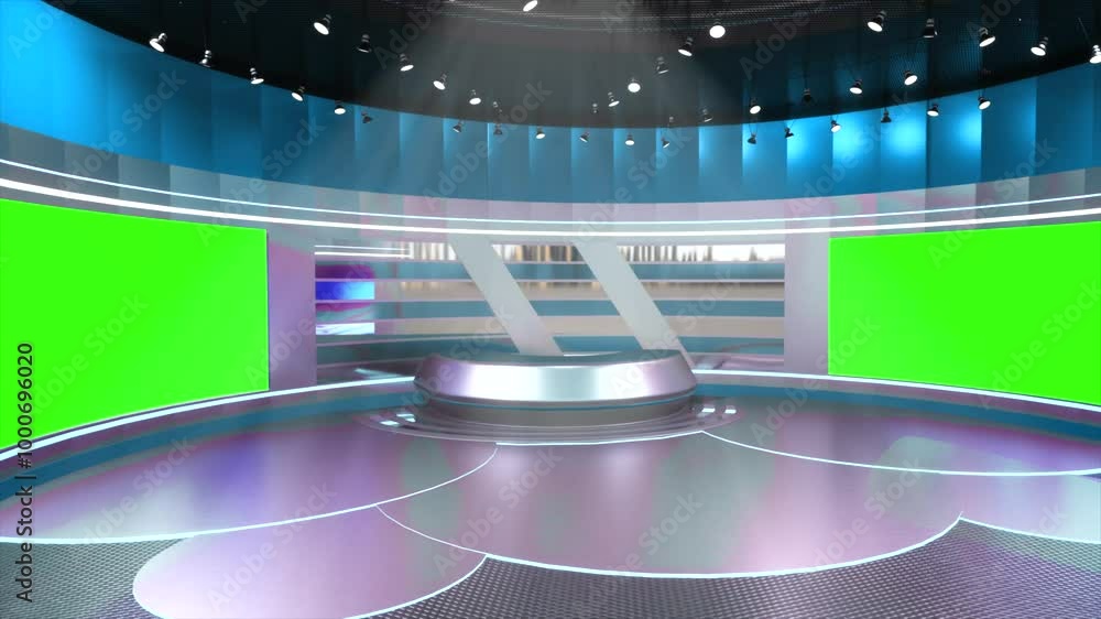 3d TV broadcast news virtual studio set green screen background ...