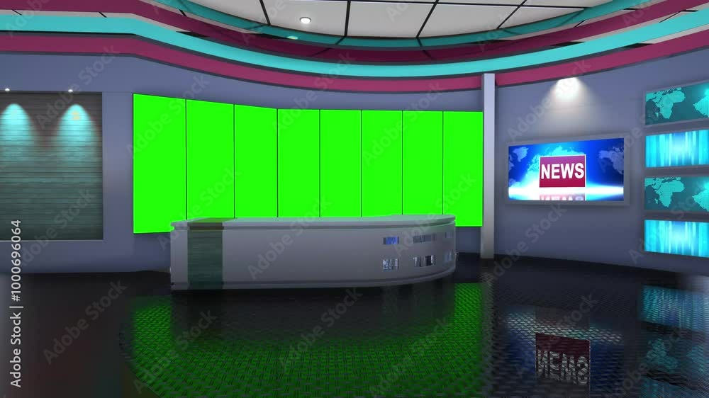 3d TV broadcast news virtual studio set green screen background ...