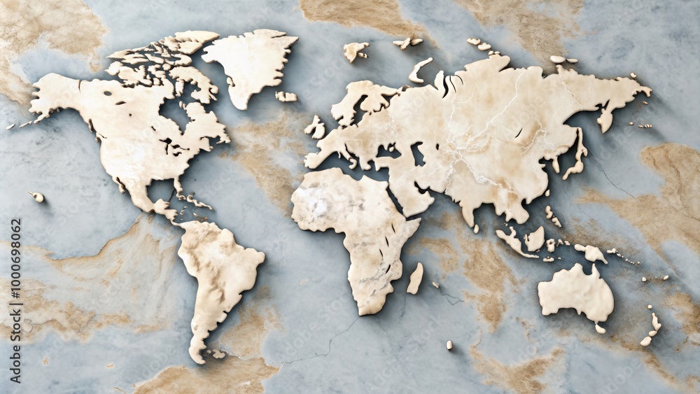 World map in Italian marble style with realist art scale showcase ...