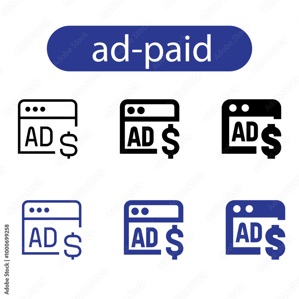 Ad icon set. social media ppc paid advertising vector symbol. digital ...