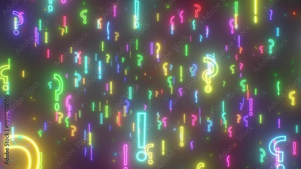 Fly In Neon Glow Question Marks Exclamation Point Interrobang Symbols ...