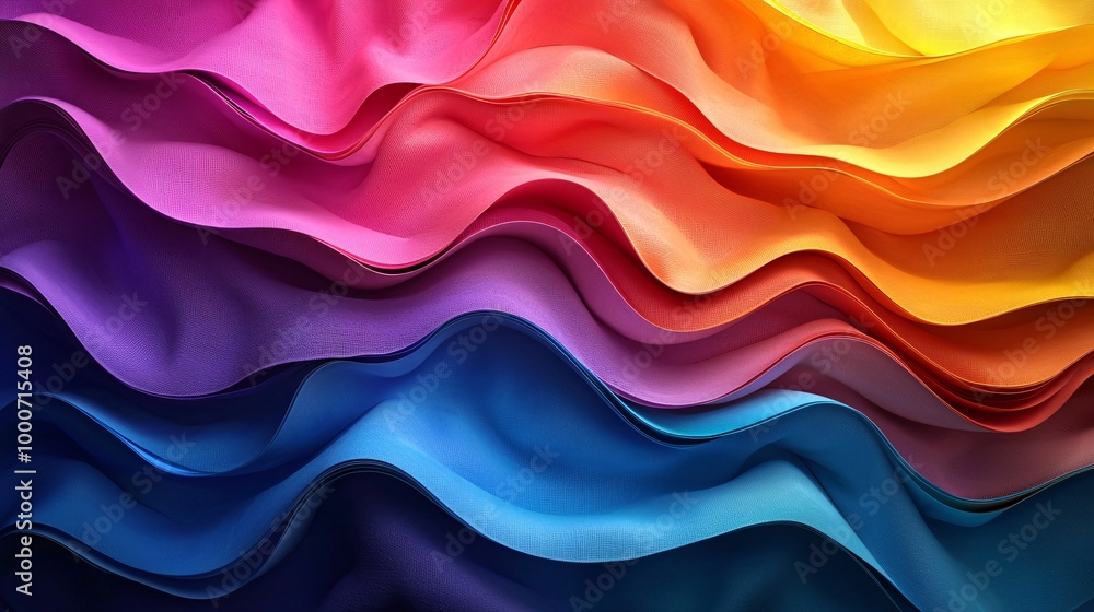 T-shirts folded in a rainbow spectrum of colors, each shirt revealing ...