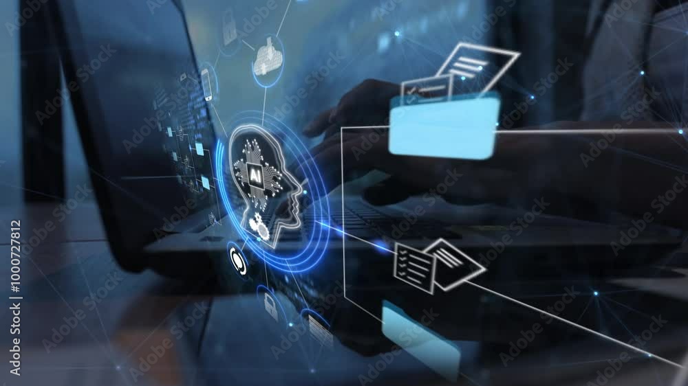 Ai Futuristic holographic interface of a file manager, folder structure ...