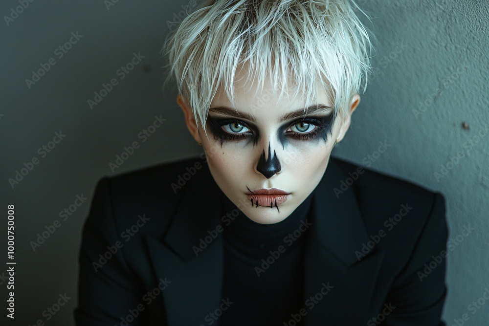 Intricate skull makeup against a dark backdrop, perfect for Day of the ...