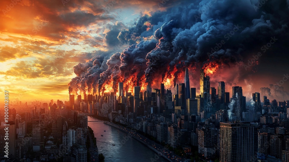 A 3D-rendered climate model simulating a possible future scenario with ...