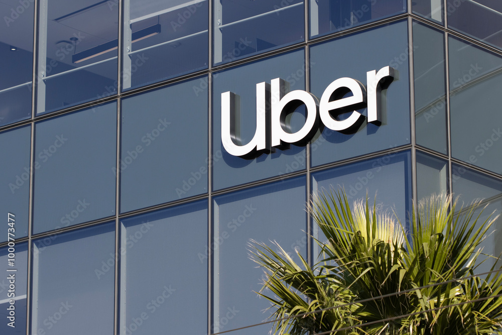 San Francisco, CA, USA - Feb 22, 2024: Uber sign is seen at its new ...