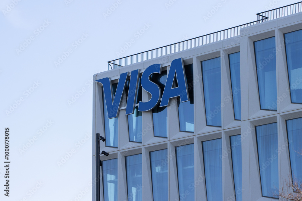 San Francisco, CA, USA - Feb 22, 2024: VISA sign is seen at its new ...