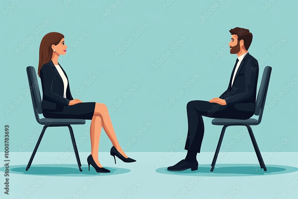 man woman businesswoman business chair sitting waiting businessman ...