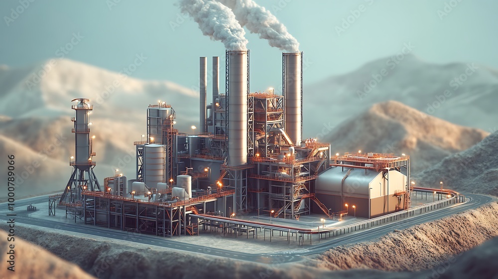 A 3D model of a geothermal energy plant, illustrating heat flow from ...