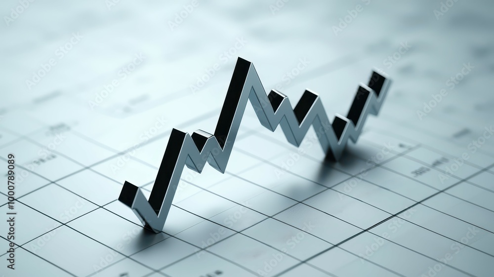 A 3D line graph depicting an upward trend on a grid background ...