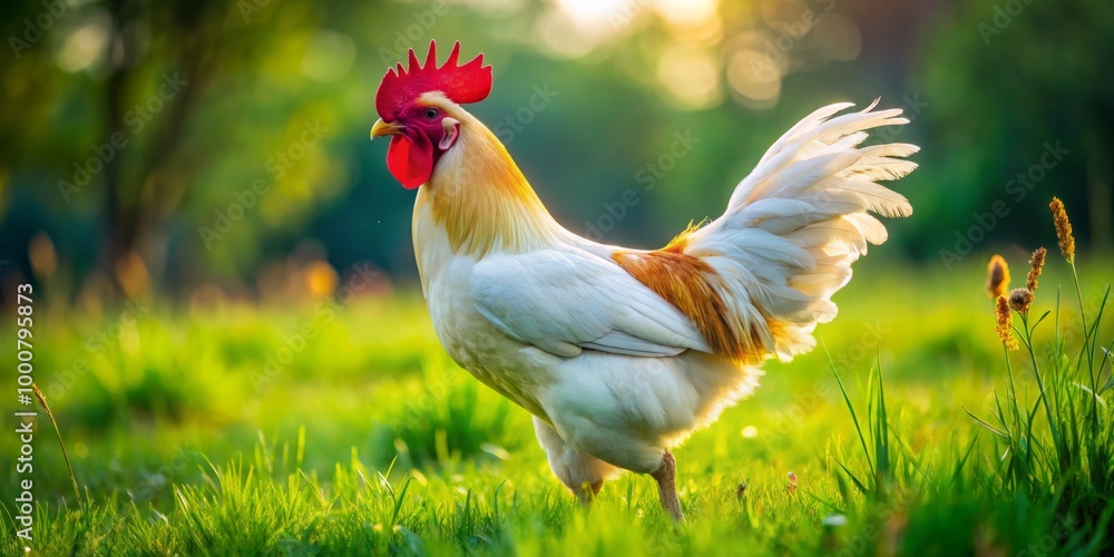 Beautiful Exchequer Leghorn Chicken Strutting Gracefully in a Vibrant ...