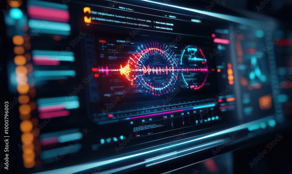 CRISPR AI-driven interface displaying a genetic sequence, set in a high ...