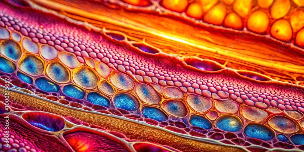Close-up of Epidermal Layer Showing Skin Texture, Cells, and Natural Patterns Under Microscope ...