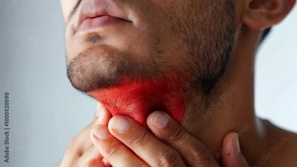 Cold induced irritation: depiction of sore throat, showcasing symptoms ...