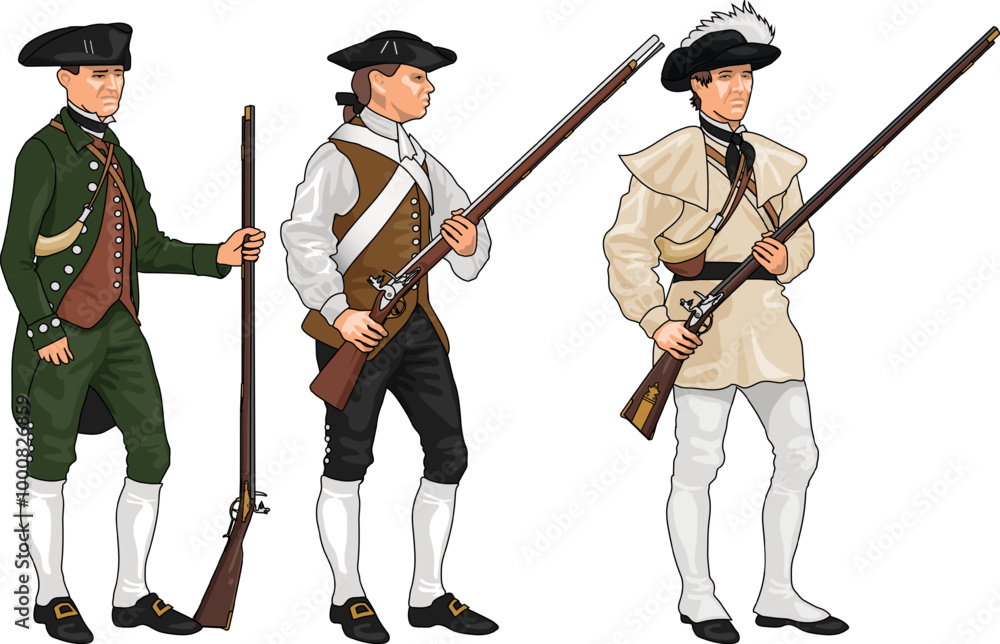 Set of Three Minutemen or American Militia Men or Irregular Infantry ...