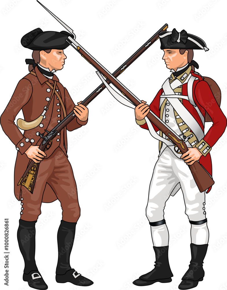 Minuteman and British Soldier from American Revolutionary War Clashing ...