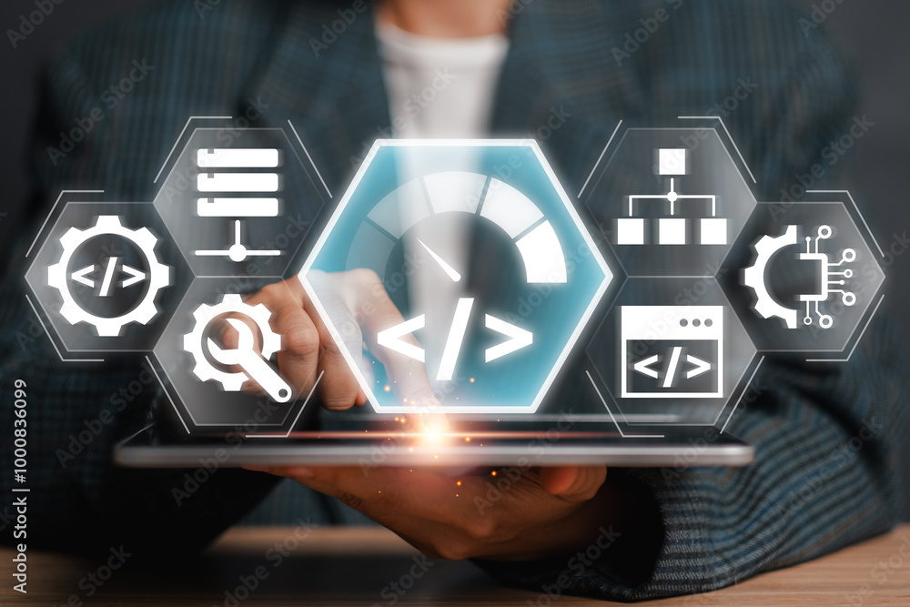 Visual representation of a low code platform concept showcasing ...