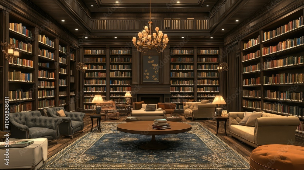 Spacious library featuring reading tables, cushioned chairs, and soft ...