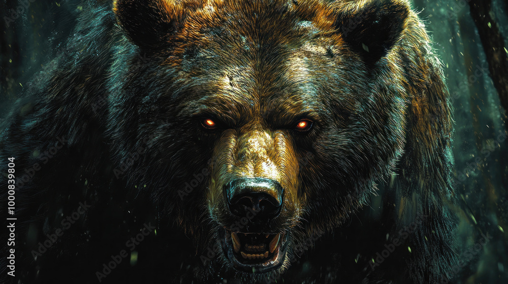 A bear attack scene in the forest, with a man making a daring escape ...