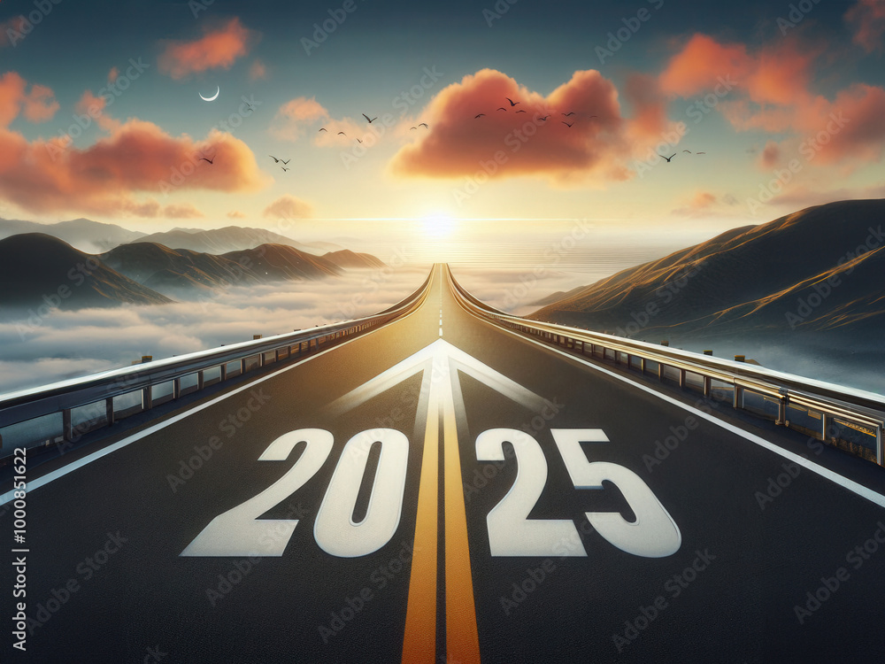 a long straight road stretching into the horizon under a cloudy sky. On ...