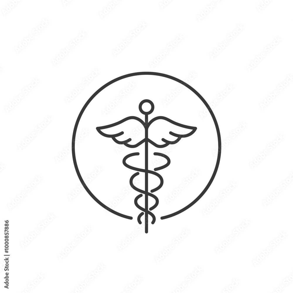 This icon features a caduceus, a symbol with a winged staff and two ...