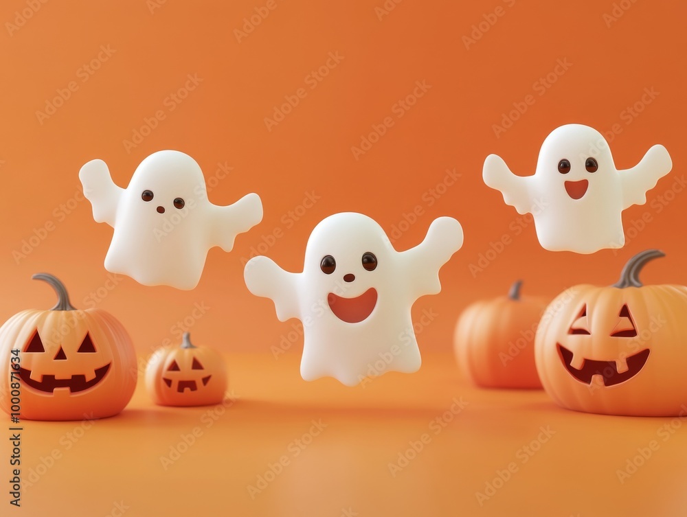 2408 5.A fun and spooky Halloween scene featuring cheerful cartoon ...