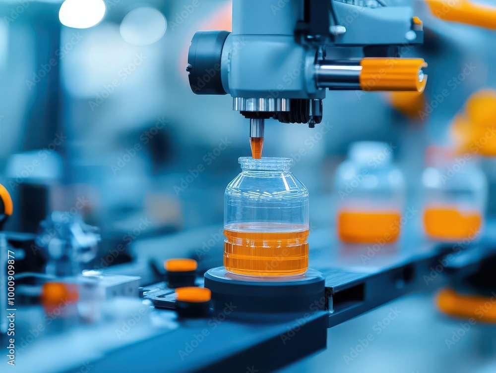 Plastic bottles being molded and shaped in an injection molding machine ...