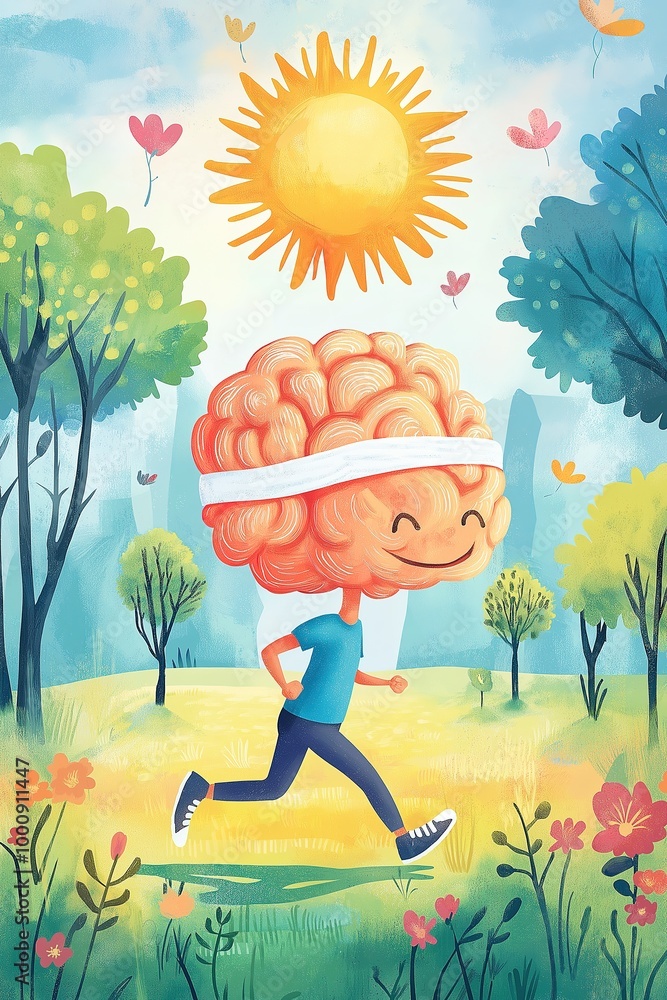 World Mental Health Day - Cartoon Brain Mascot Jogging in a Park ...