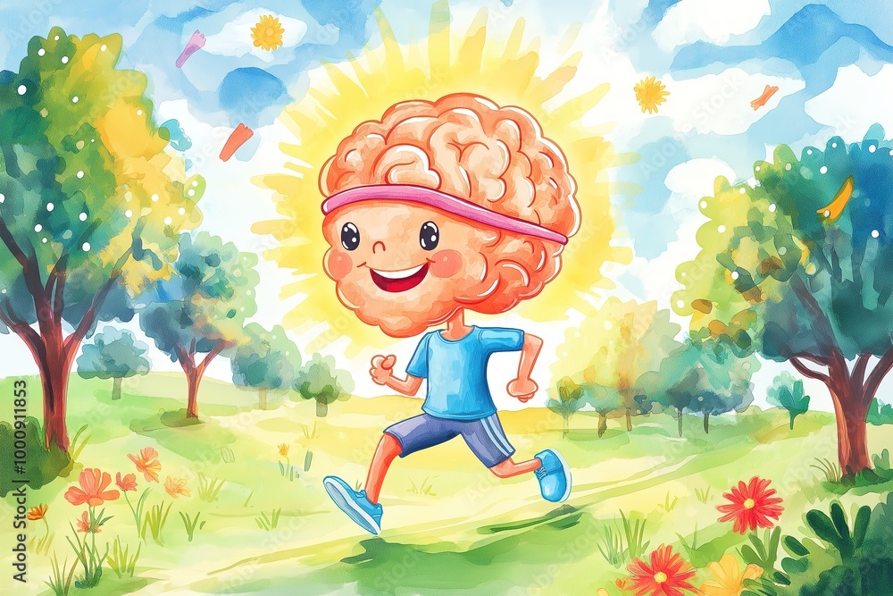 World Mental Health Day - Cartoon Brain Mascot Jogging in a Park ...