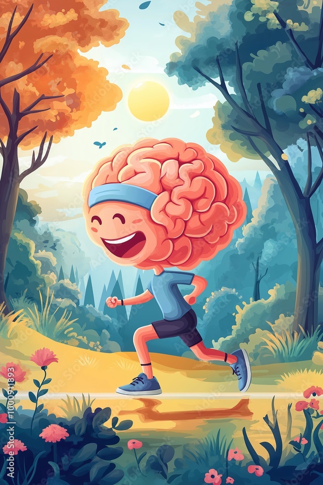 World Mental Health Day - Cartoon Brain Mascot Jogging in a Park ...