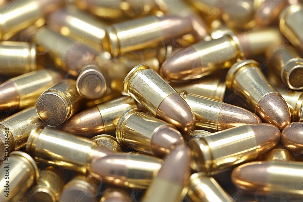 Handgun Bullets. Assorted Munition with Brass Casings in Large Pile ...