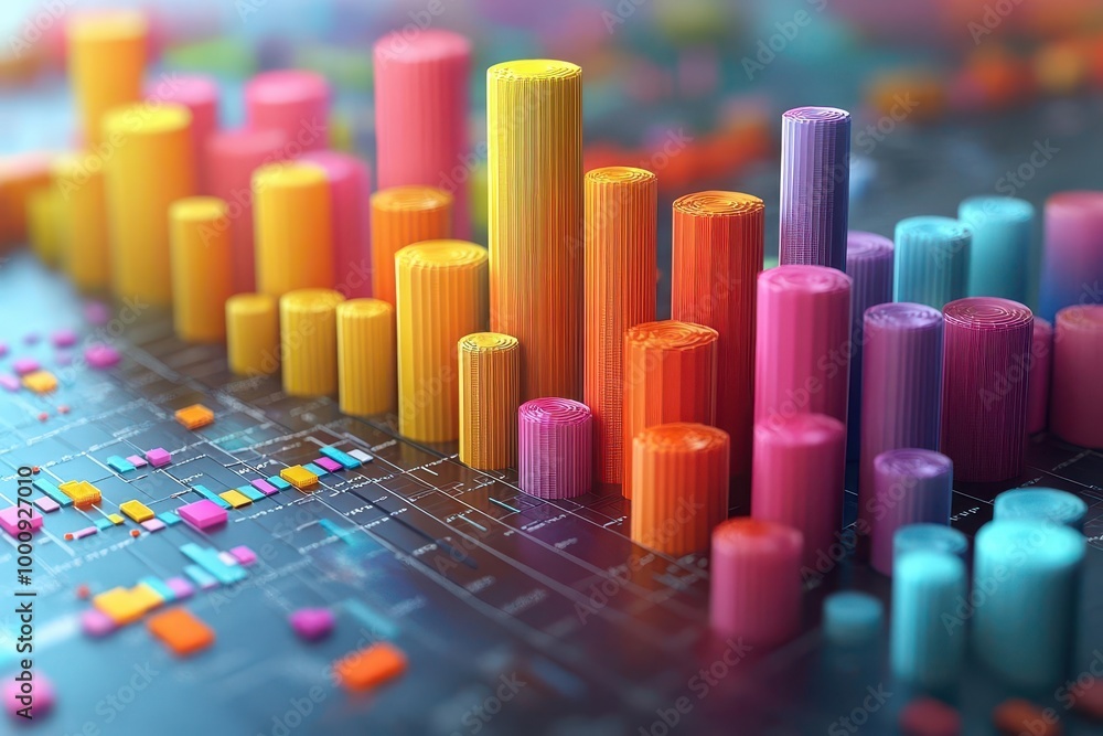 a colorful 3d chart and graph designed for data analysis featuring vibrant illustrations and bar ...