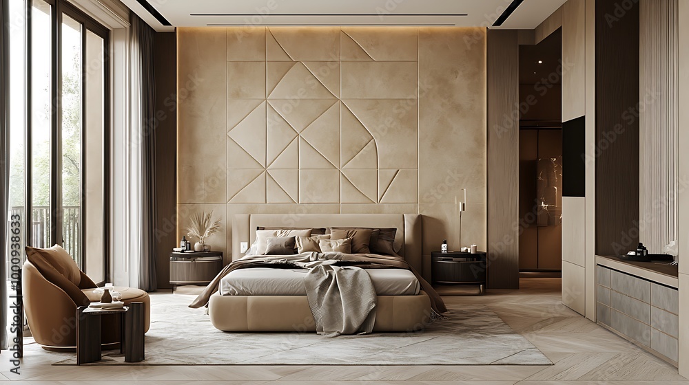 Incorporate floor-to-ceiling beige wall panels with soft textures or ...