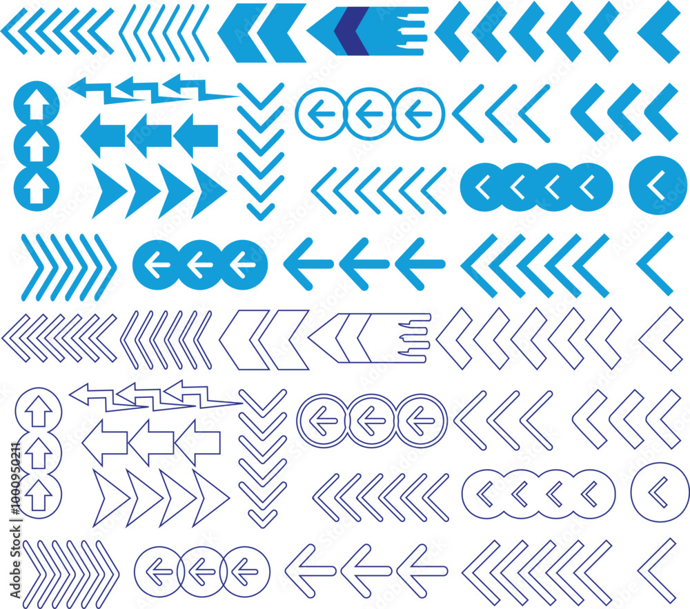 swipe arrow icon, blue arrows, directional symbols for navigation, and ...