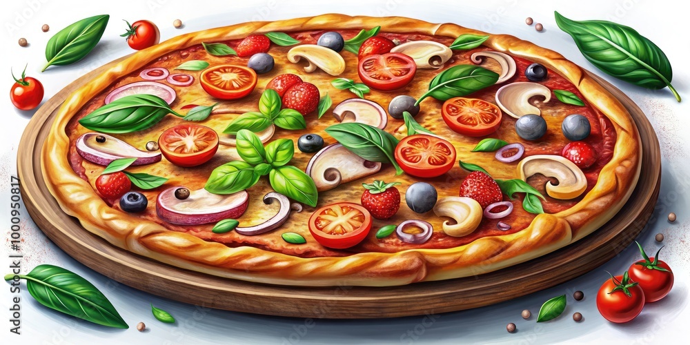 Draw a round base for the pizza, add cheese and sauce, then place your ...