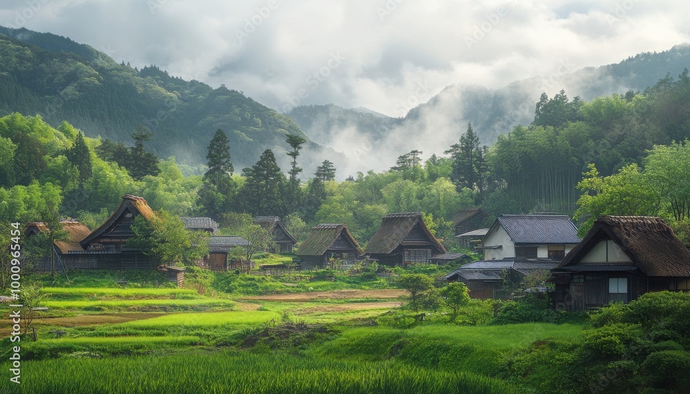 Traditional Japanese Village. Wooden Houses in the Mountains. Rural ...