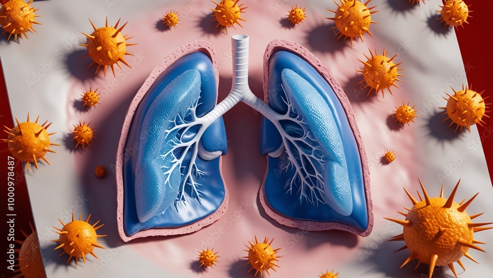 Medical Illustration Cross-Sectional View of Human Lungs with Invasive ...