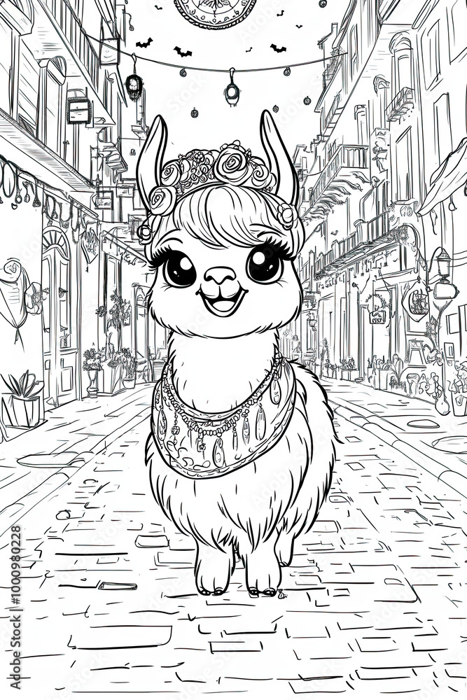 Beautiful Llama Coloring Page, Alpaca Colouring Design for Your ...
