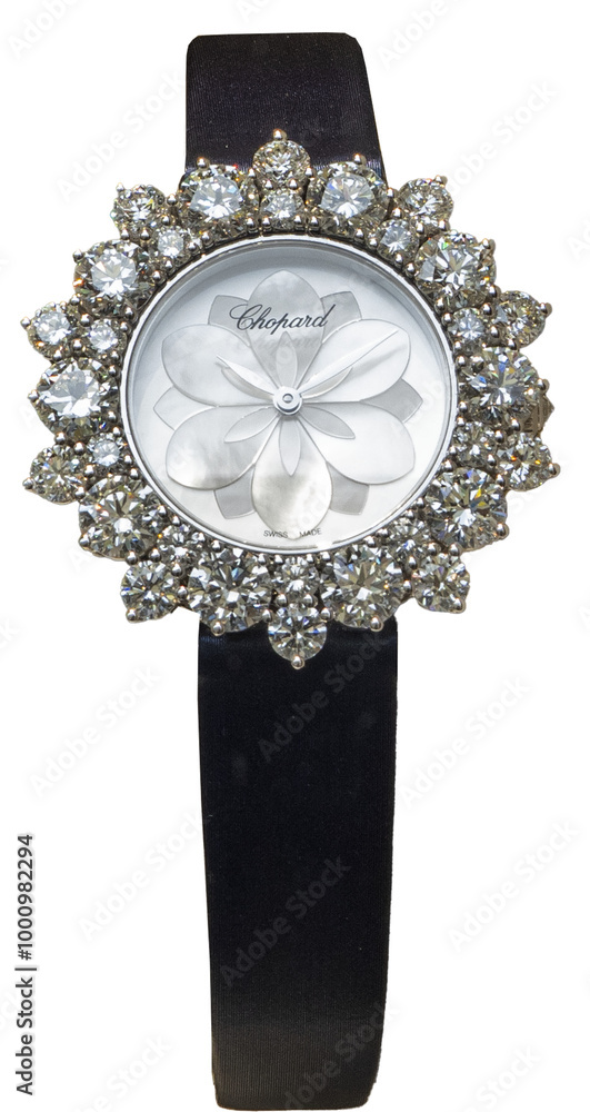 Precious women's watch in white gold and diamonds with a flower in the ...