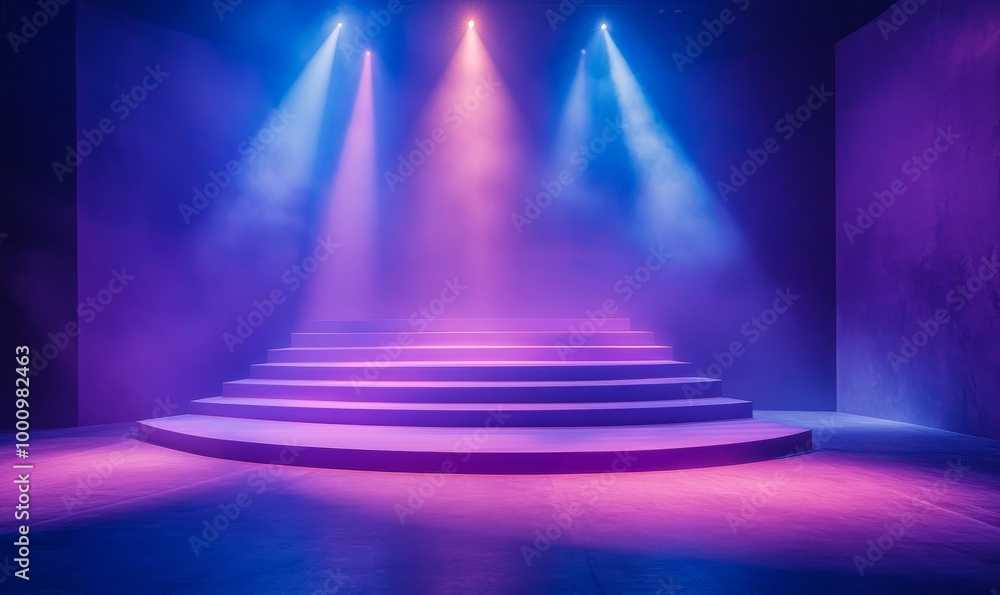 Illuminated White Stage with Dramatic Spotlight and Glowing Steps ...
