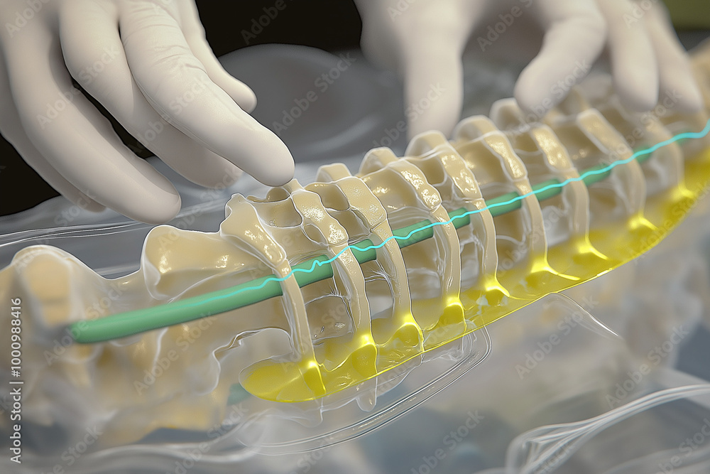 A 3D anatomy illustration of a scoliosis spine curve, highlighting the ...