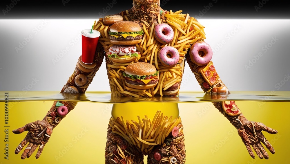 Surreal Representation of Unhealthy Eating Human Figure Composed of ...